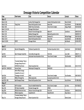 Fillable Online Dressage Victoria Competition Calendar Fax Email Print ...