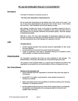 Fillable Online PCAQ SUNSMART POLICY STATEMENT Fax Email Print - pdfFiller