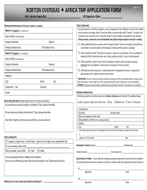 Fillable Online BORTON OVERSEAS AFRICA TRIP APPLICATION FORM Fax Email ...