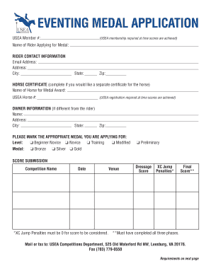 Fillable Online EVENTING MEDAL APPLICATION Fax Email Print - pdfFiller