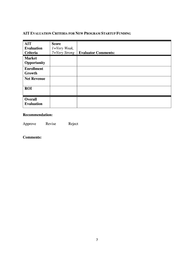 Fillable Online AIT EVALUATION CRITERIA FOR NEW PROGRAM STARTUP FUNDING ...