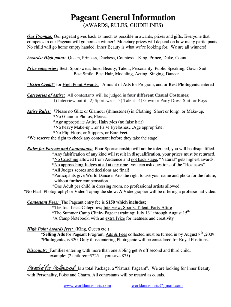 Fillable Online Pageant General Information Fax Email Print - pdfFiller