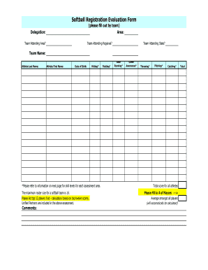 Fillable Online Softball Registration Evaluation Form Fax Email Print ...