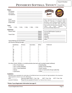 Fillable Online Tryout ID Number: Fax Email Print - pdfFiller