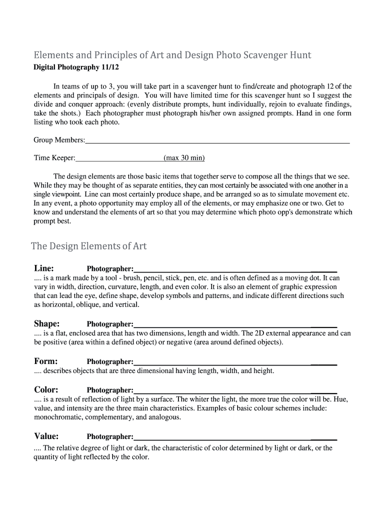 Fillable Online Elements and Principles of Art and Design Photo ...