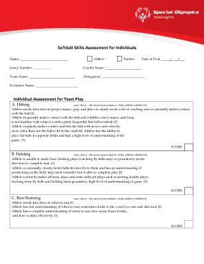 Fillable Online Softball Skills Assessment for Individuals Fax Email ...