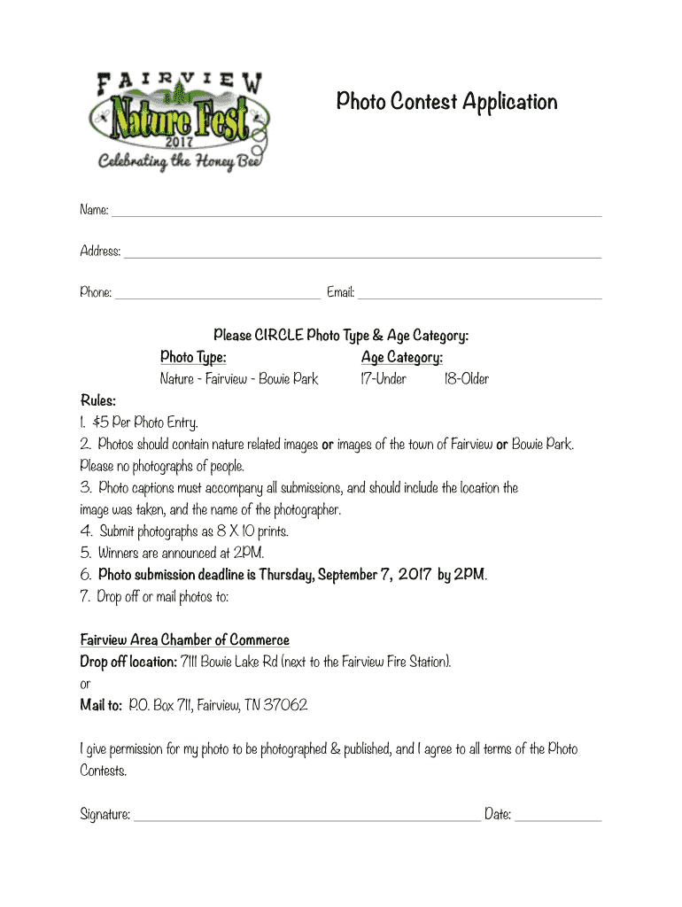 Fillable Online Photo Contest Application Fax Email Print - pdfFiller