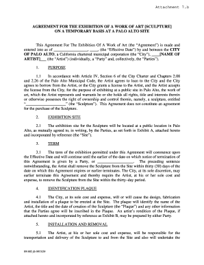 Fillable Online AGREEMENT FOR THE EXHIBITION OF A WORK OF ART SCULPTURE ...