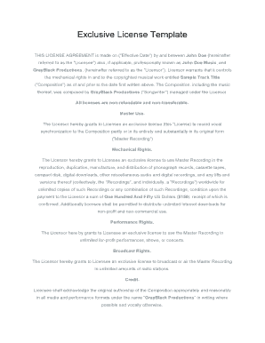 Fillable Online Exclusive License Template Fax Email Print - pdfFiller