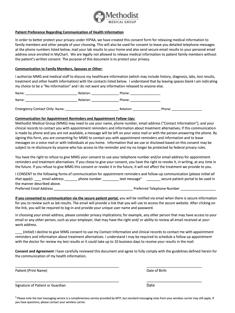 Fillable Online Patient Preference Regarding Communication of Health ...