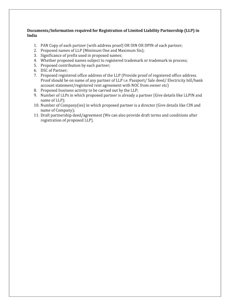 Fillable Online Documents/Information required for Registration of ...