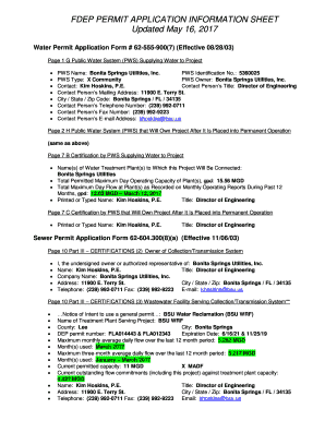 Fillable Online FDEP PERMIT APPLICATION INFORMATION SHEET Fax Email ...