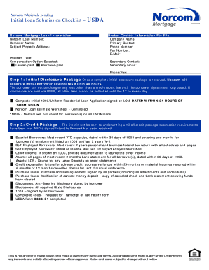 Fillable Online Initial Loan Submission Checklist USDA Fax Email Print ...