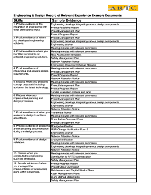 Fillable Online Engineering & Design Record of Relevant Experience ...