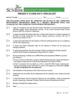 Fillable Online PROJECT CLOSE-OUT CHECKLIST Fax Email Print - pdfFiller