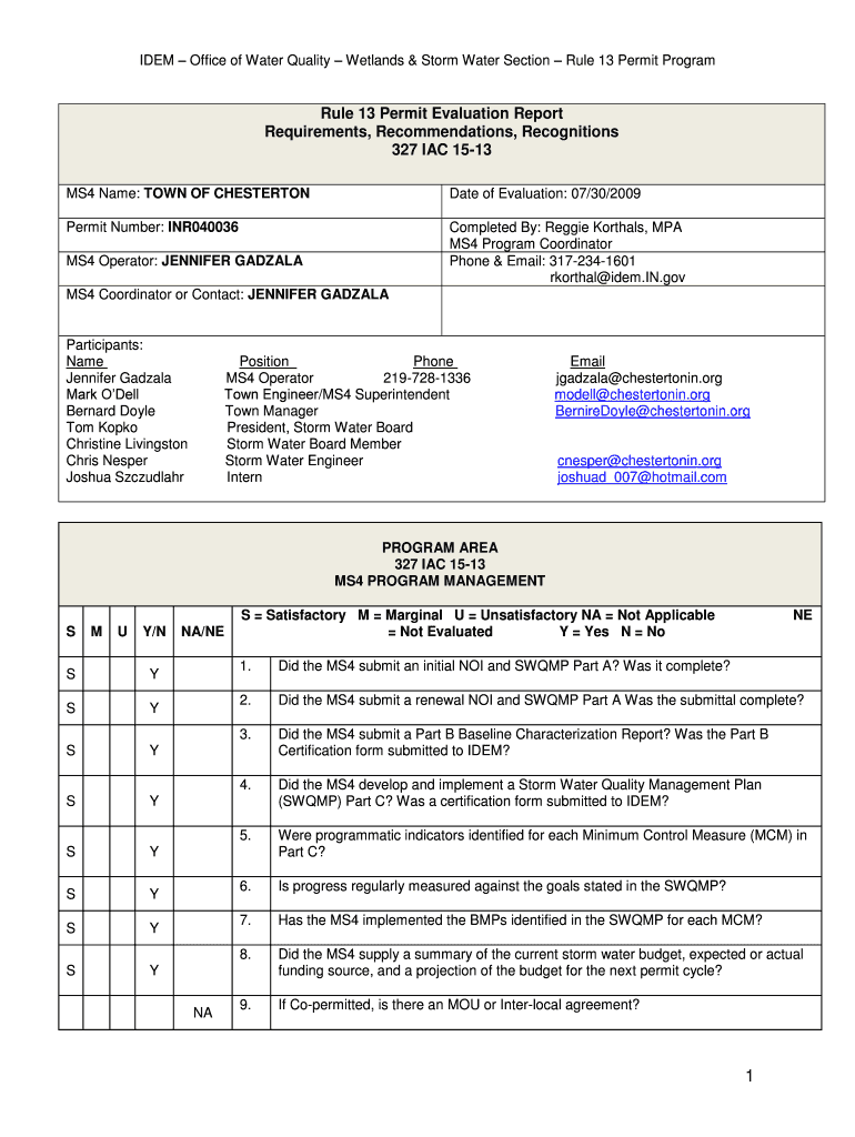 Fillable Online Rule 13 Permit Evaluation Report Fax Email Print ...
