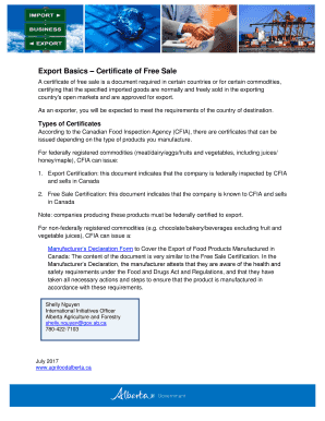 Fillable Online www1 agric gov ab Export Basics Certificate of Free ...