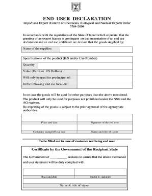 Fillable Online END USER DECLARATION Fax Email Print - pdfFiller