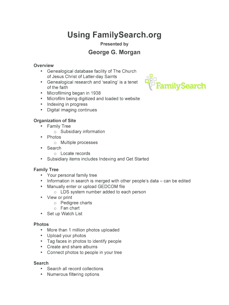 Fillable Online Using FamilySearch Fax Email Print - pdfFiller