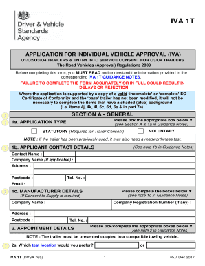 Fillable Online APPLICATION FOR INDIVIDUAL VEHICLE APPROVAL (IVA) Fax ...