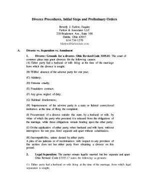 Fillable Online Divorce Procedures, Initial Steps and Preliminary ...