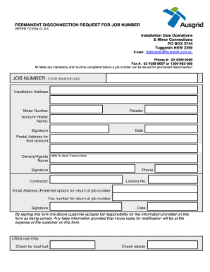 Fillable Online PERMANENT DISCONNECTION REQUEST FOR JOB NUMBER Fax ...