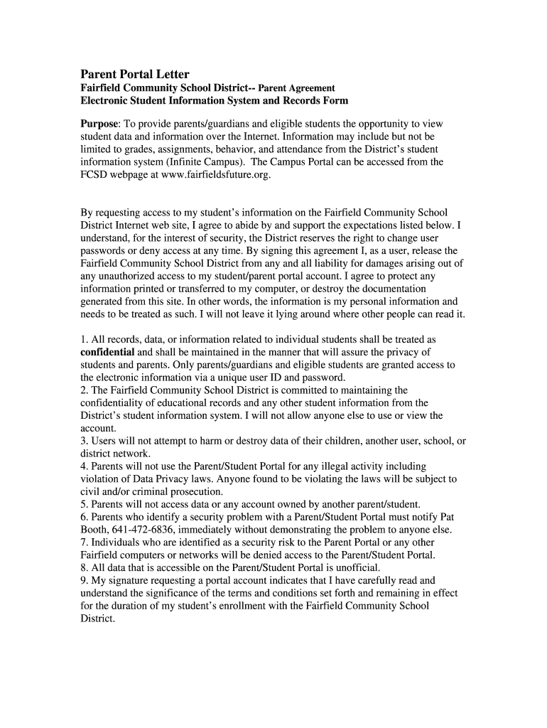 Fillable Online Parent Portal Letter Fax Email Print - pdfFiller