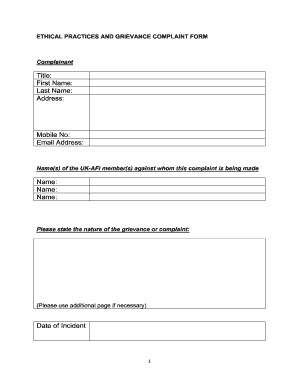 Fillable Online ETHICAL PRACTICES AND GRIEVANCE COMPLAINT FORM Fax ...