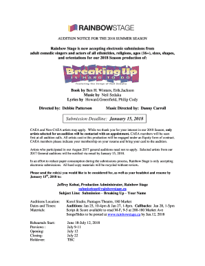 Fillable Online AUDITION NOTICE FOR THE 2018 SUMMER SEASON Fax Email ...
