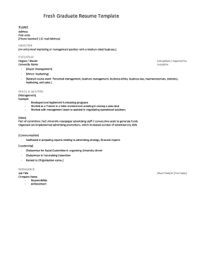 Fillable Online Fresh Graduate Resume Template Fax Email Print - pdfFiller