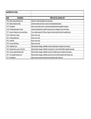 Fillable Online TouchNet Error Codes Fax Email Print - pdfFiller