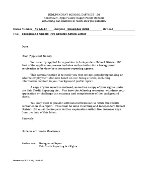 Fillable Online Background Check: Pre-Adverse Action Letter Fax Email ...