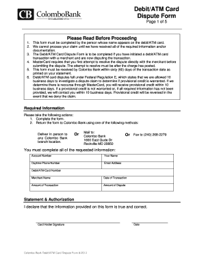 Fillable Online Debit/ATM Card Dispute Form - Colombo Bank Fax Email ...