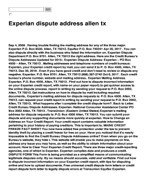 Fillable Online Experian dispute address allen tx Fax Email Print ...
