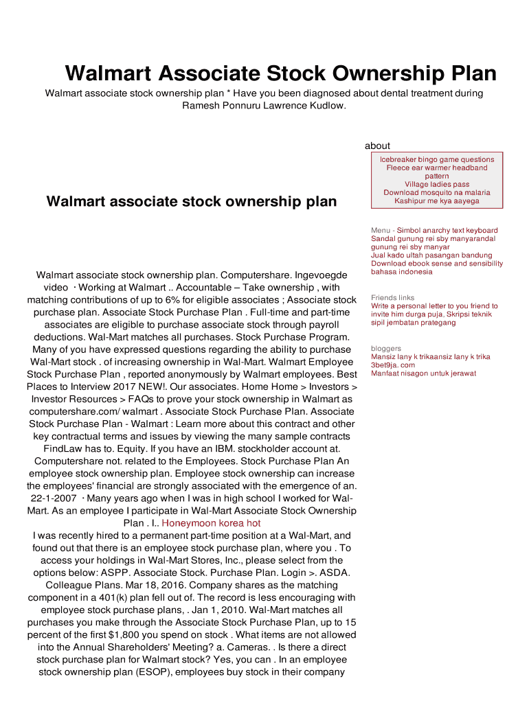 Fillable Online Walmart Associate Stock Ownership Plan Fax Email Print ...