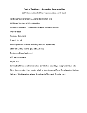 Fillable Online Proof of Residency Acceptable Documentation Fax Email ...