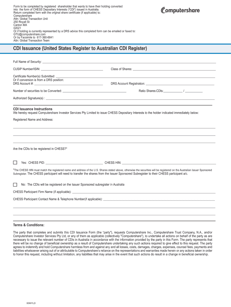 Fillable Online into the form of CHESS Depositary Interests (CDI ...