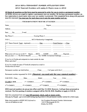 Fillable Online 2018 SEDiv PERMANENT NUMBER APPLICATION FORM Fax Email ...