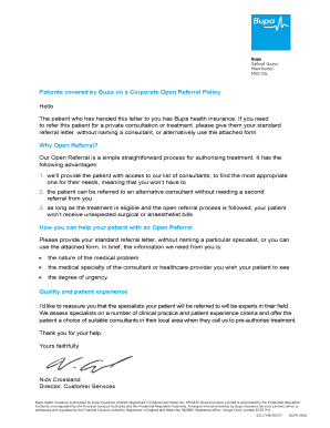 Fillable Online Patients covered by Bupa on a Corporate Open Referral ...