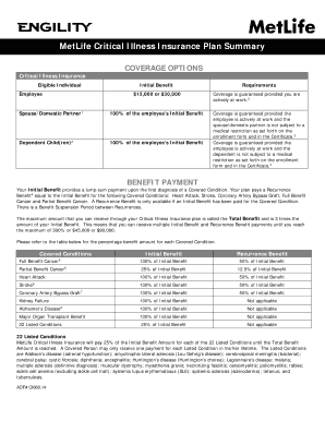 Fillable Online MetLife Critical Illness Insurance Plan Summary Fax ...