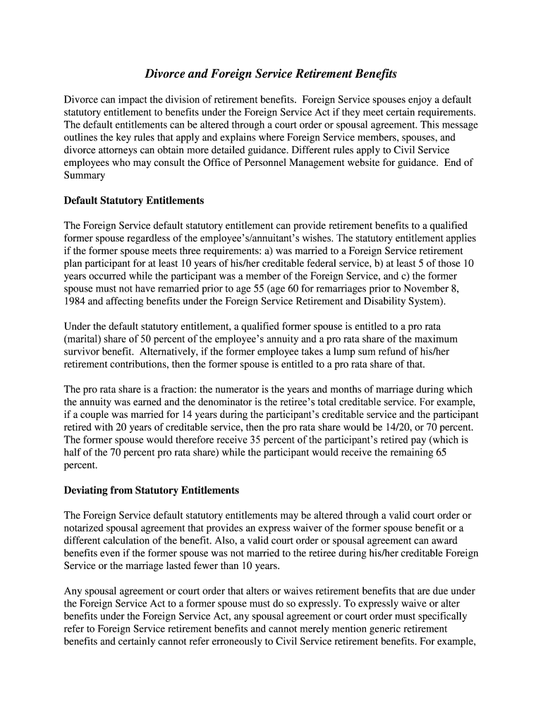 Fillable Online Divorce and Foreign Service Retirement Benefits Fax ...
