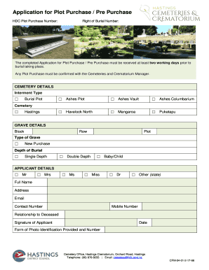 Fillable Online Application for Plot Purchase / Pre Purchase Fax Email ...