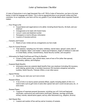Fillable Online Letter of Instructions Checklist Fax Email Print ...