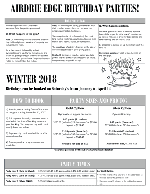 Fillable Online AIRDRIE EDGE BIRTHDAY PARTIES Fax Email Print - pdfFiller
