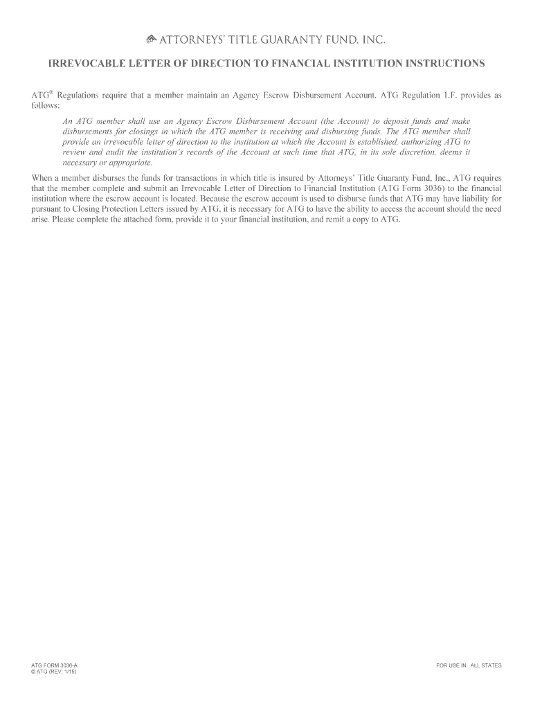 Fillable Online IRREVOCABLE LETTER OF DIRECTION TO FINANCIAL ...