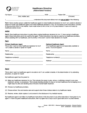 Fillable Online Healthcare Directive Fax Email Print - pdfFiller