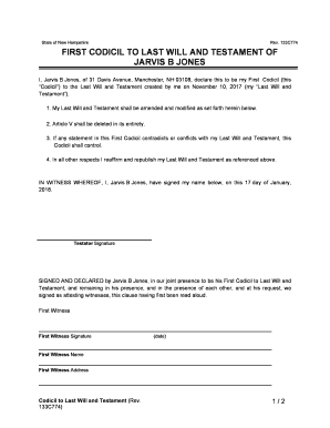 Fillable Online FIRST CODICIL TO LAST WILL AND TESTAMENT OF Fax Email ...
