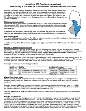 Fillable Online Area Code 609 Overlay Approved and Fax Email Print ...