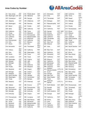 Fillable Online Area Codes by Number Fax Email Print - pdfFiller