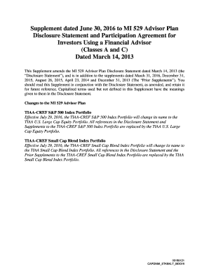 Fillable Online Supplement dated June 30, 2016 to MI 529 Advisor Plan ...